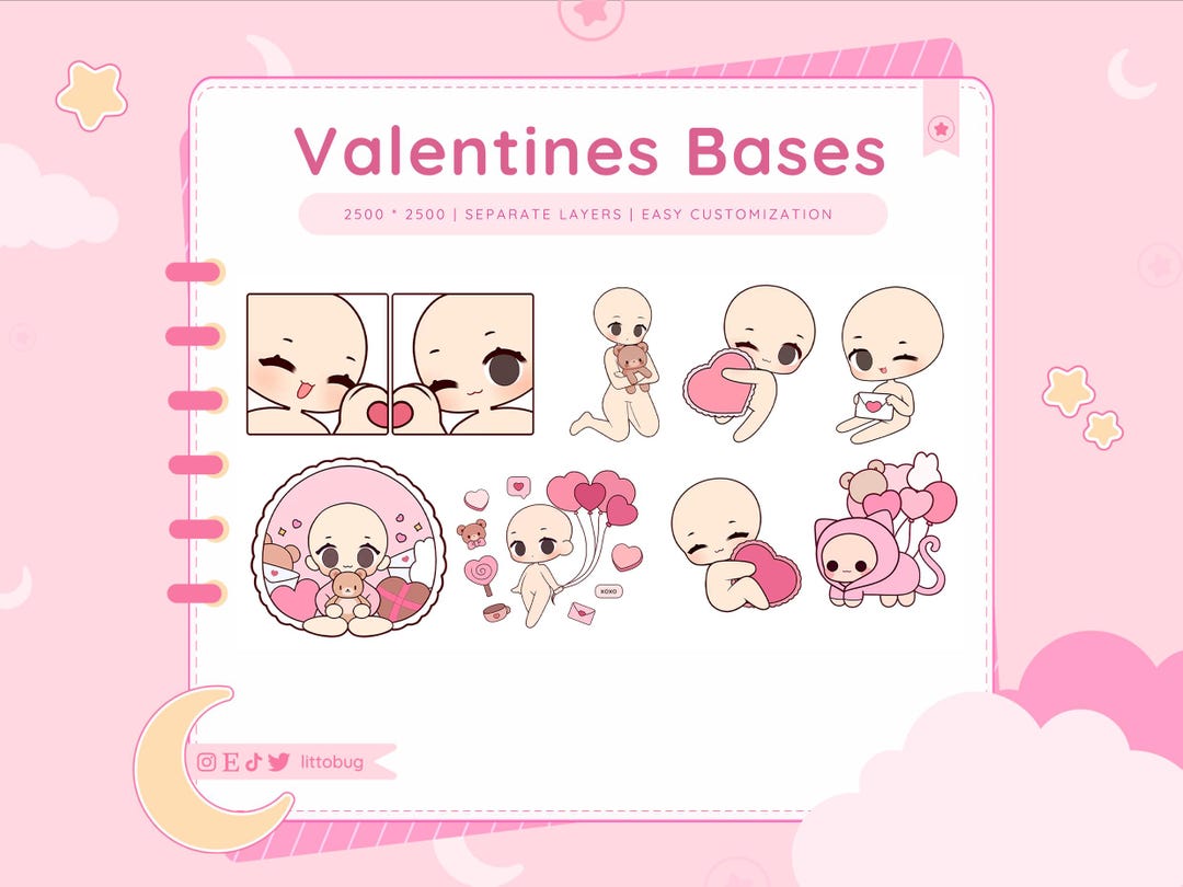 Valentines Base Pack (8 Bases) | YCH | Chibi Template for Commissions ...