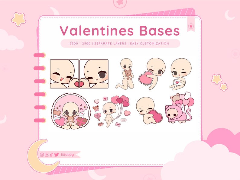 Valentines Base Pack (8 Bases) | YCH | Chibi Template for Commissions ...