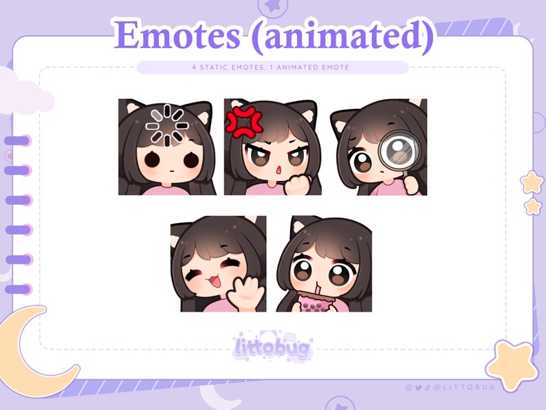 Chibi Girl Emotes 5 Pack, Black for Twitch, Youtube, Discord Cute Emote ...