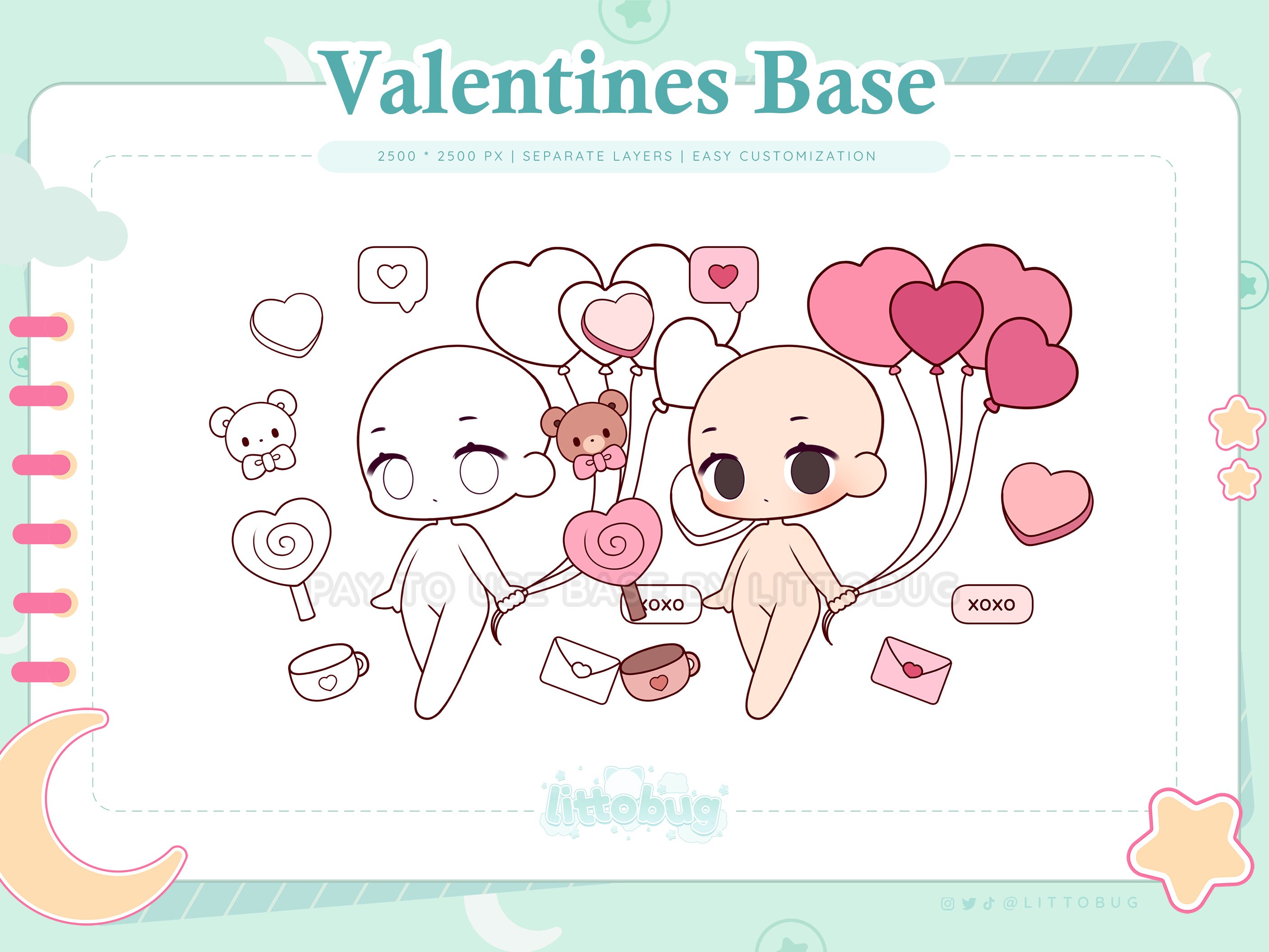 Valentines Base 6 YCH Chibi Template for Commissions, Twitch, Discord ...
