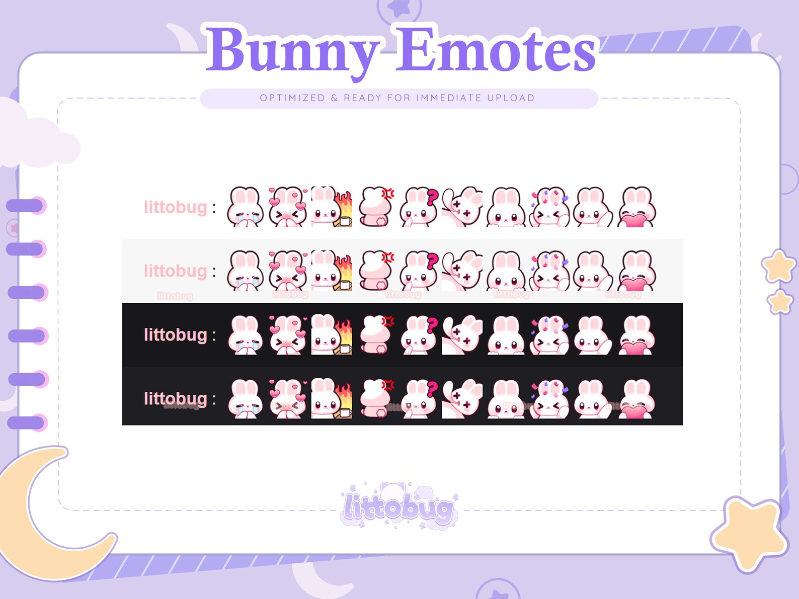 Bunny Rabbit Emotes 10 Pack for Twitch, Youtube, Discord White and Pink ...