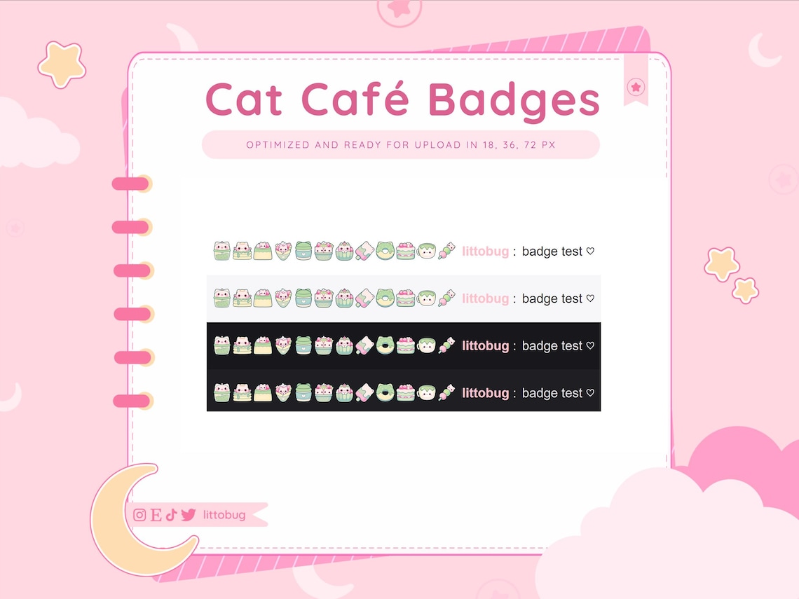 Strawberry Matcha Cat Cafe Badges, Dessert Stream Badges (12 Pack) - Etsy