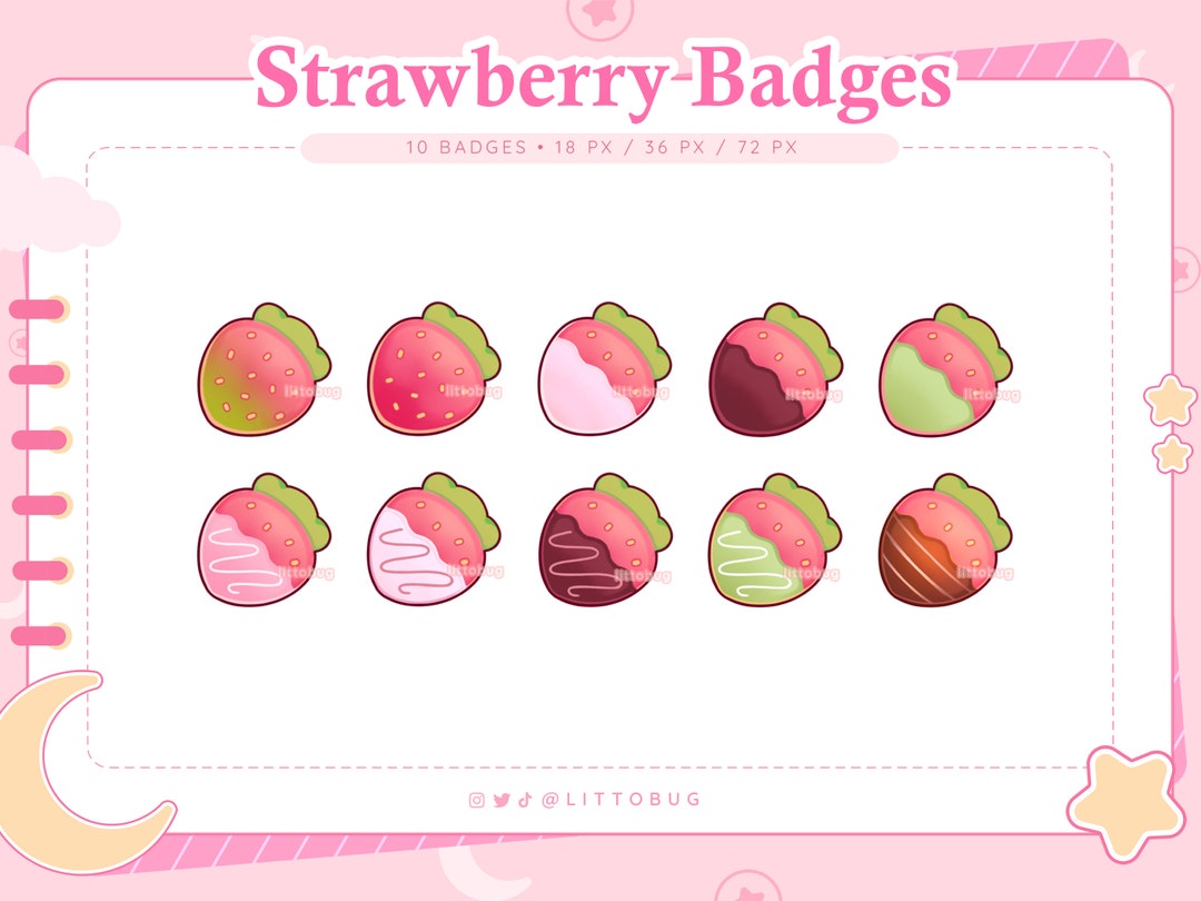 Cute Strawberry Badges 10 Pack for Twitch, Discord, Youtube Fruit ...