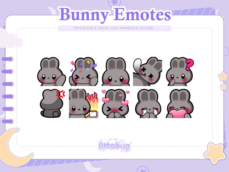 Black Bunny Rabbit Emotes 10 Pack for Twitch, Youtube, Discord ...