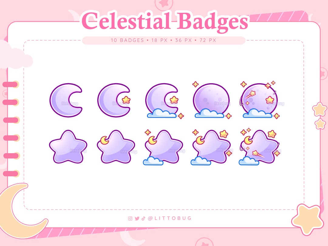 Lunar Star and Moon Badges (10 Pack, Purple) for Twitch, Discord ...