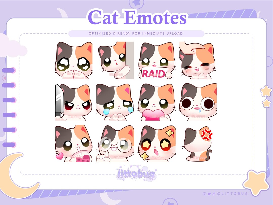 Calico Cat Emotes bundle of 12 for Twitch, Youtube, Discord Affordable ...