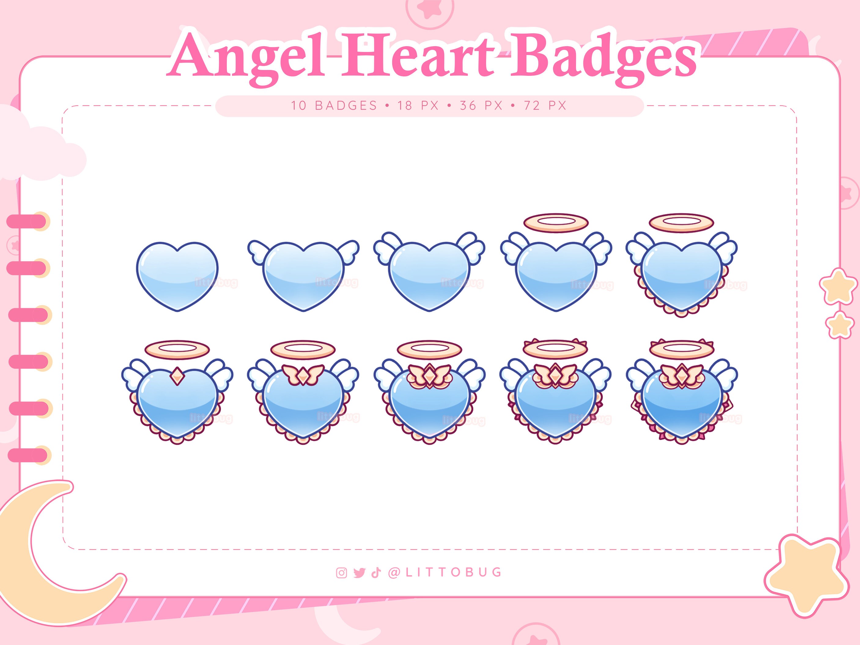 Blue Heart Angel Love Badges 10 Pack, Pink for Twitch, Discord, Youtube ...
