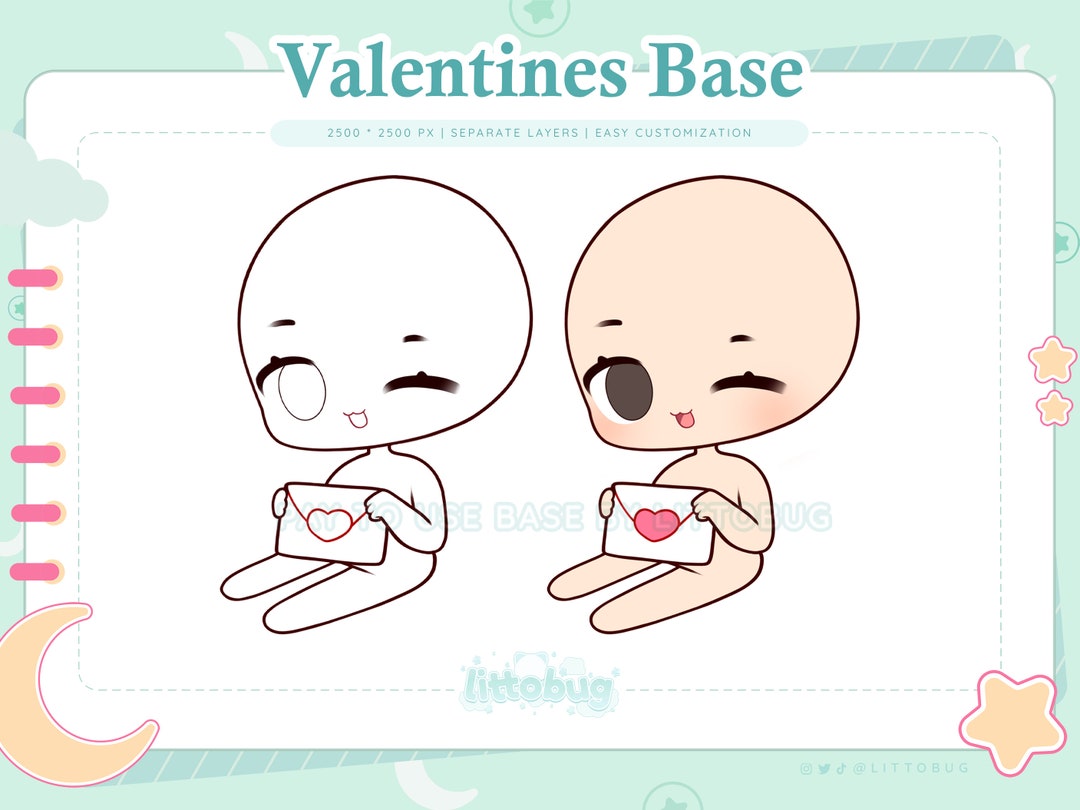 Valentines Base 2 YCH Chibi Template for Commissions, Twitch, Discord ...