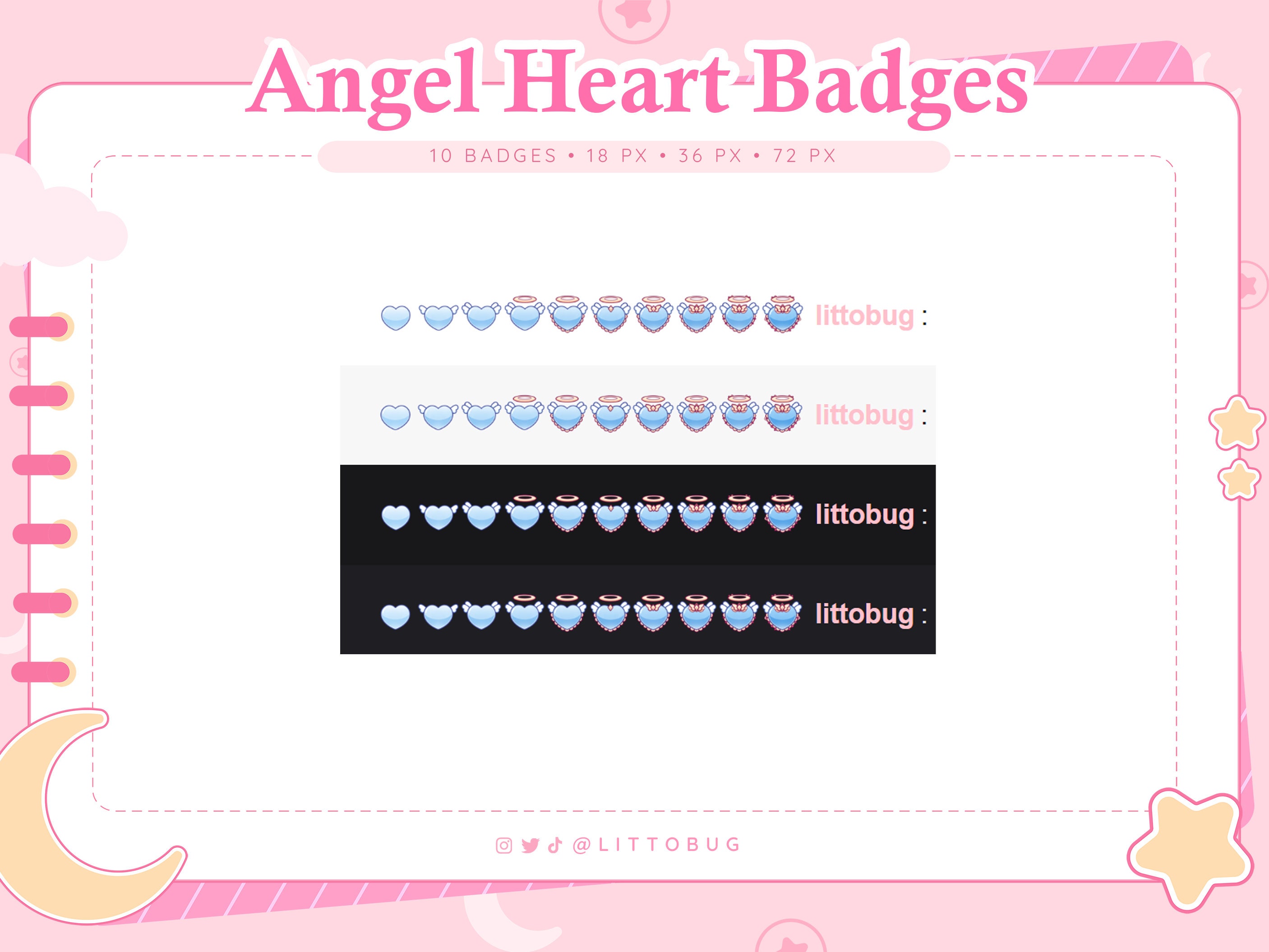 Blue Heart Angel Love Badges 10 Pack, Pink for Twitch, Discord, Youtube ...