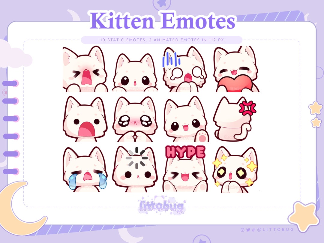 Cat Emotes (12 Pack, White) for Twitch, Youtube, Discord | Animated ...
