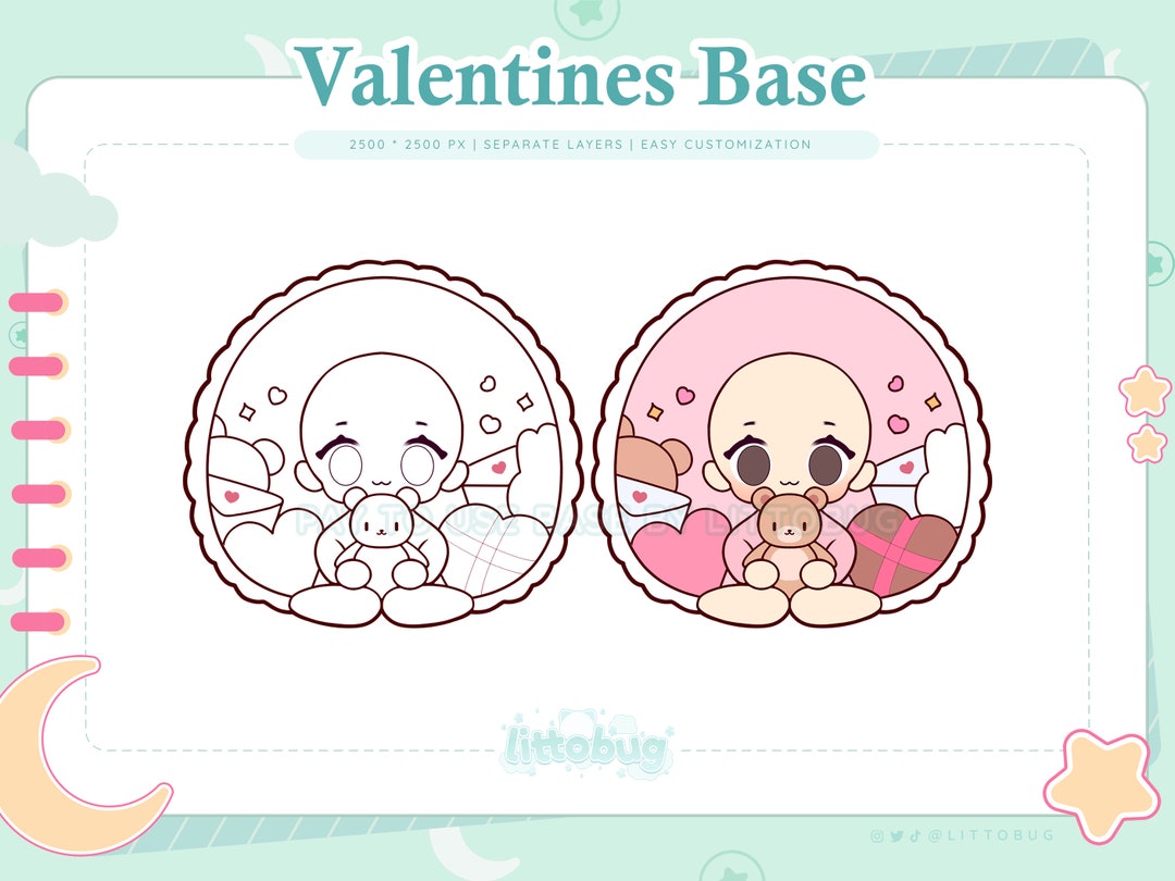 Valentines Base 5 YCH Chibi Template for Commissions, Twitch, Discord ...