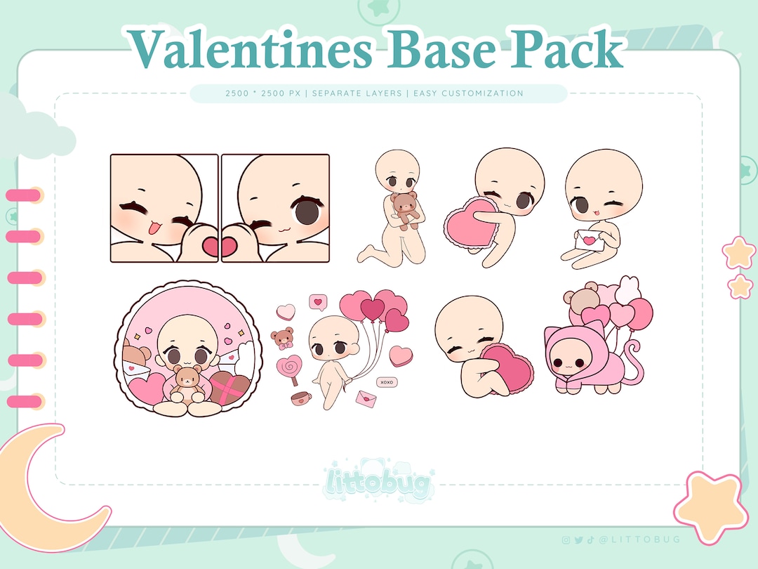 Valentines Base Pack (8 Bases) | YCH | Chibi Template for Commissions, Twitch, Discord, Youtube ...