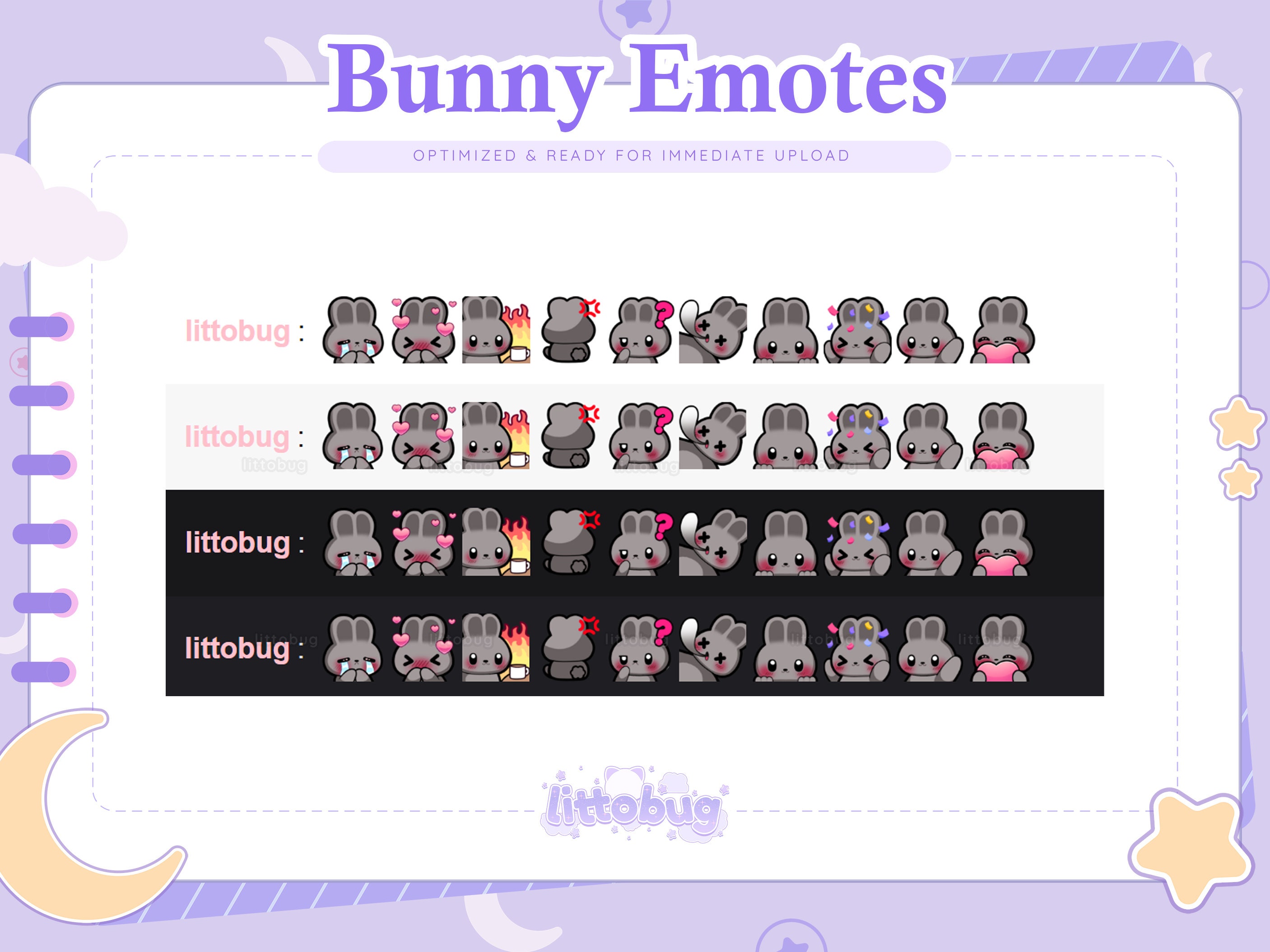 Black Bunny Rabbit Emotes 10 Pack for Twitch, Youtube, Discord ...