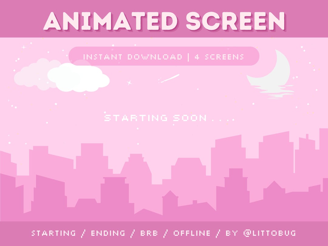 Animated Pink Skyline Lo-fi Stream Overlay for Twitch | Starting Soon ...