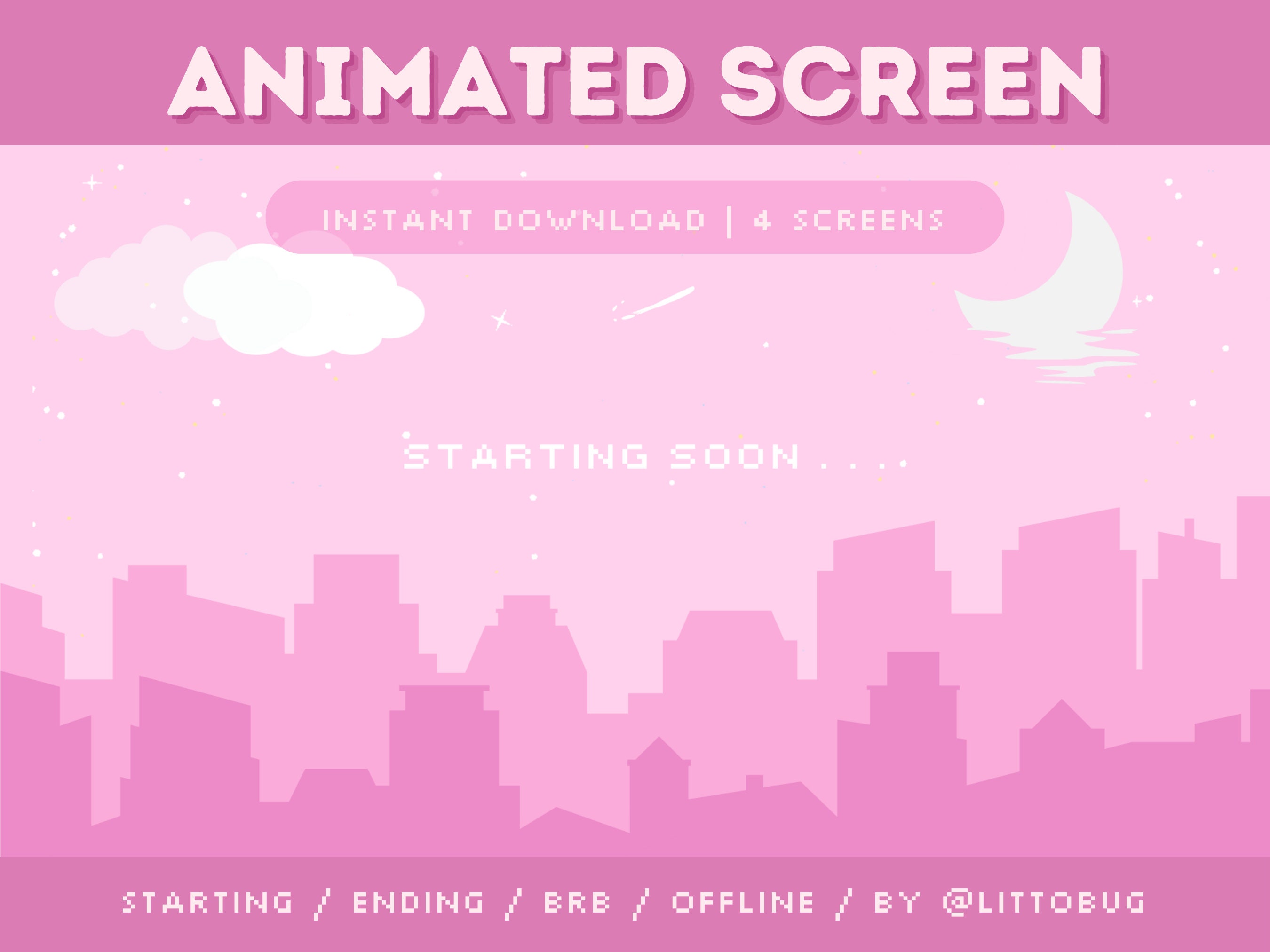 Animated Pink Skyline Lo-fi Stream Overlay for Twitch Starting Soon ...