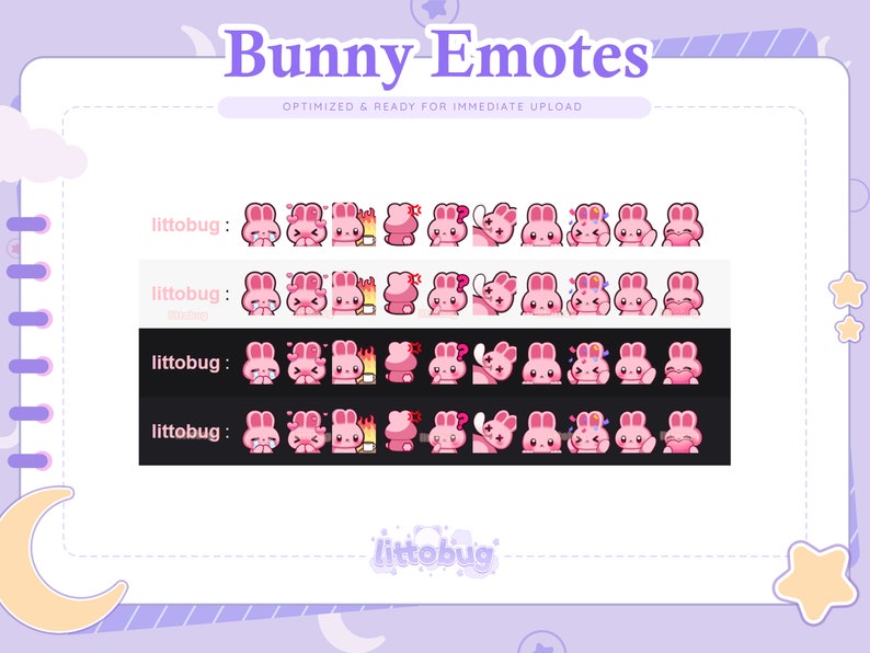 Pink Bunny Rabbit Emotes 10 Pack for Twitch, Youtube, Discord ...