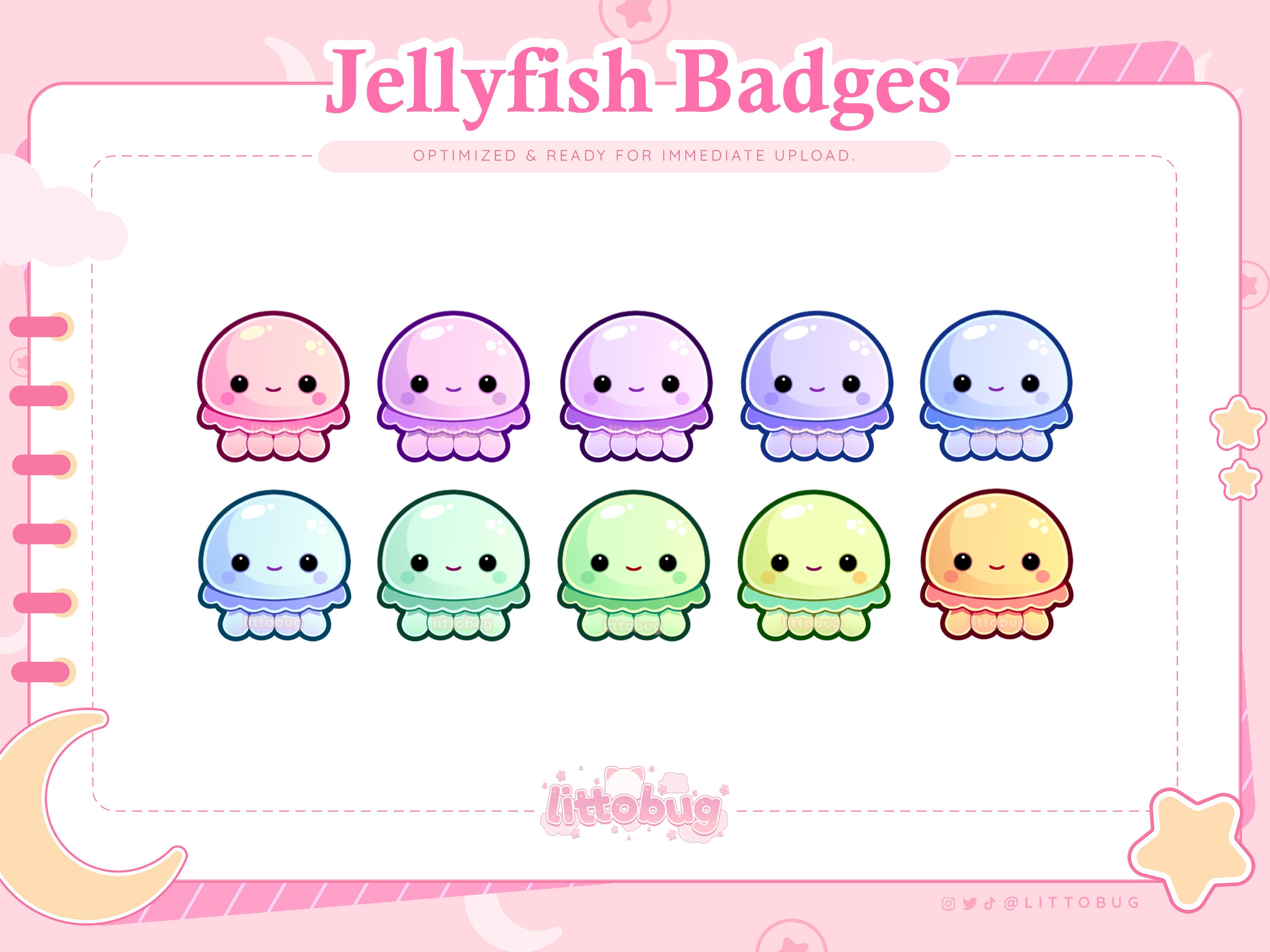 Jellyfish Badges 10 Pack, Rainbow for Twitch, Youtube, Discord Sea ...