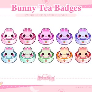 Bunny Tea Badges rainbow for Twitch, Youtube, Discord Rabbit Bit Badges ...