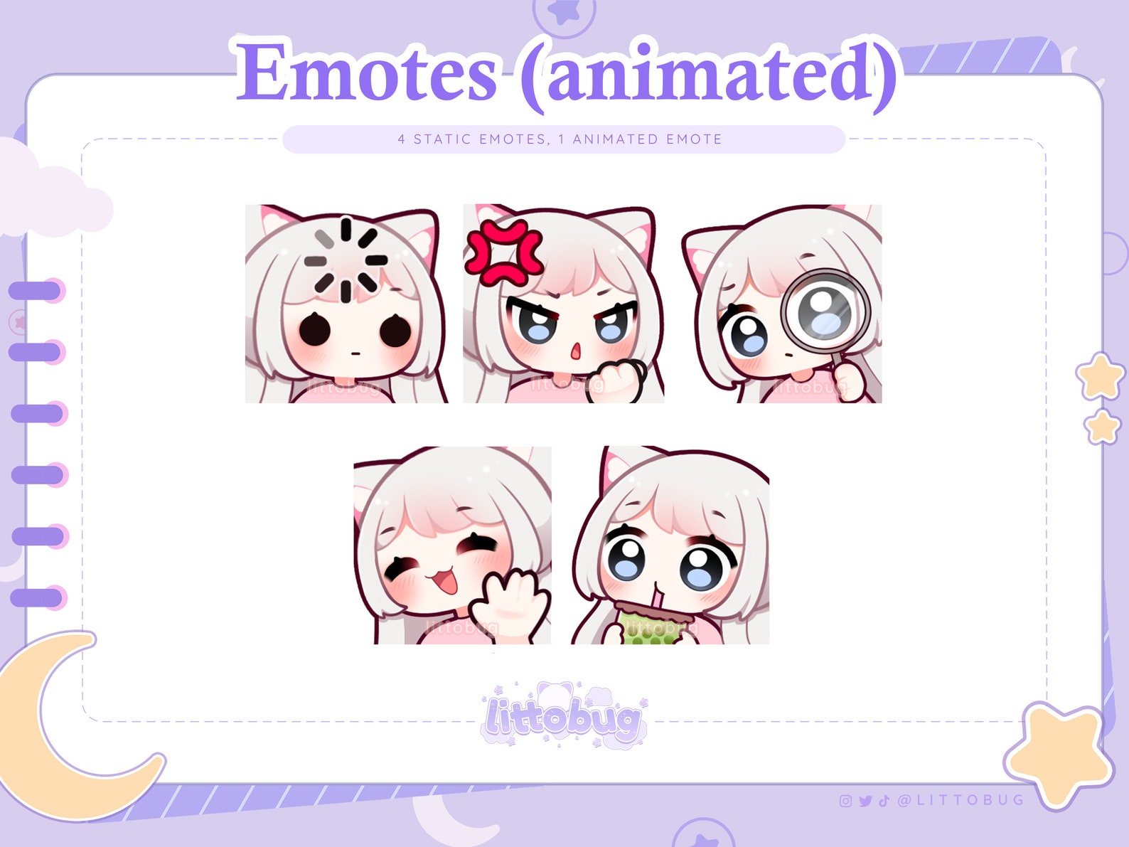 Chibi Girl Emotes 5 Pack, White for Twitch, Youtube, Discord Emote ...