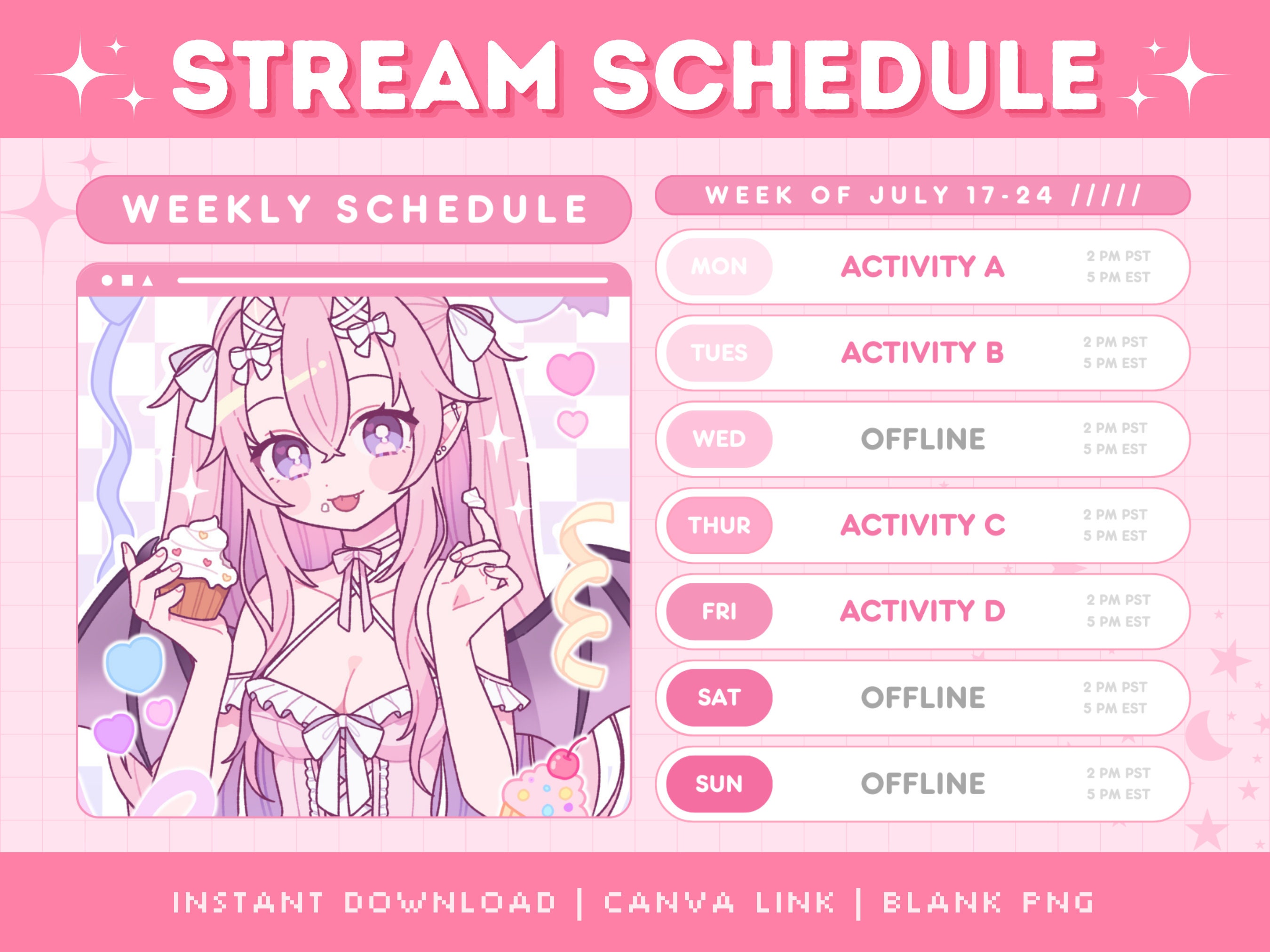 Cute Cosmic Stream Schedule pink PSD CANVA Vtuber - Etsy