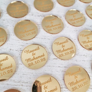 Personalized Gold or Silver Round Mirror Name Tag, Custom Plexiglass ...