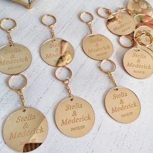 Personalized Gold Acrylic Mirror Keychain Wedding Favors, Custom Save ...