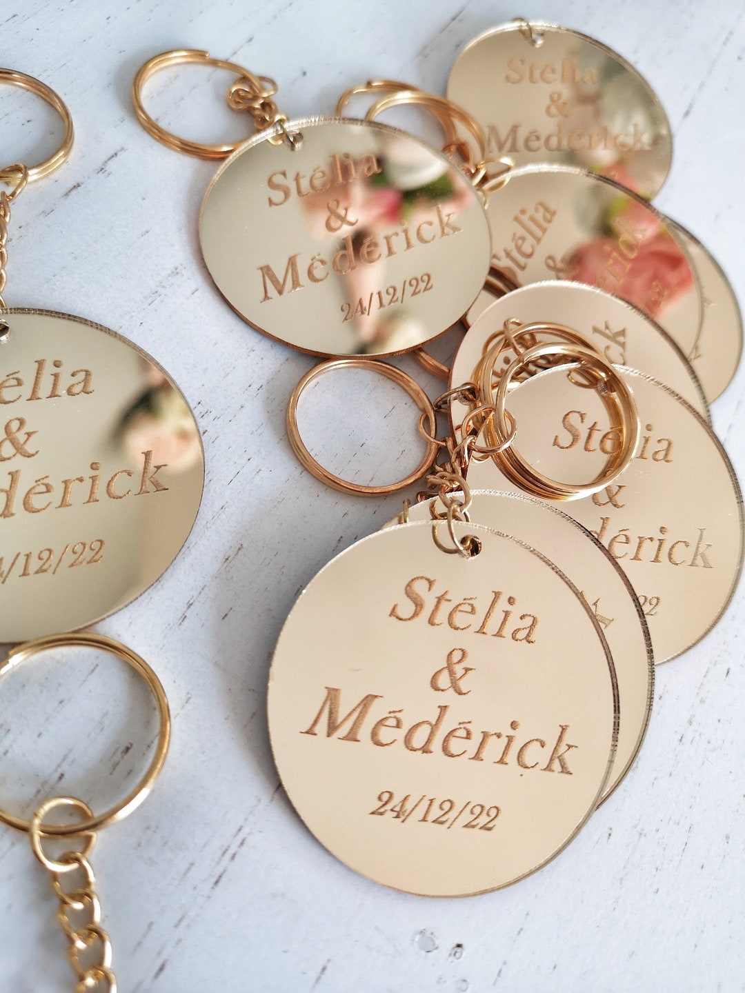 Personalized Gold Acrylic Mirror Keychain Wedding Favors, Custom Save ...