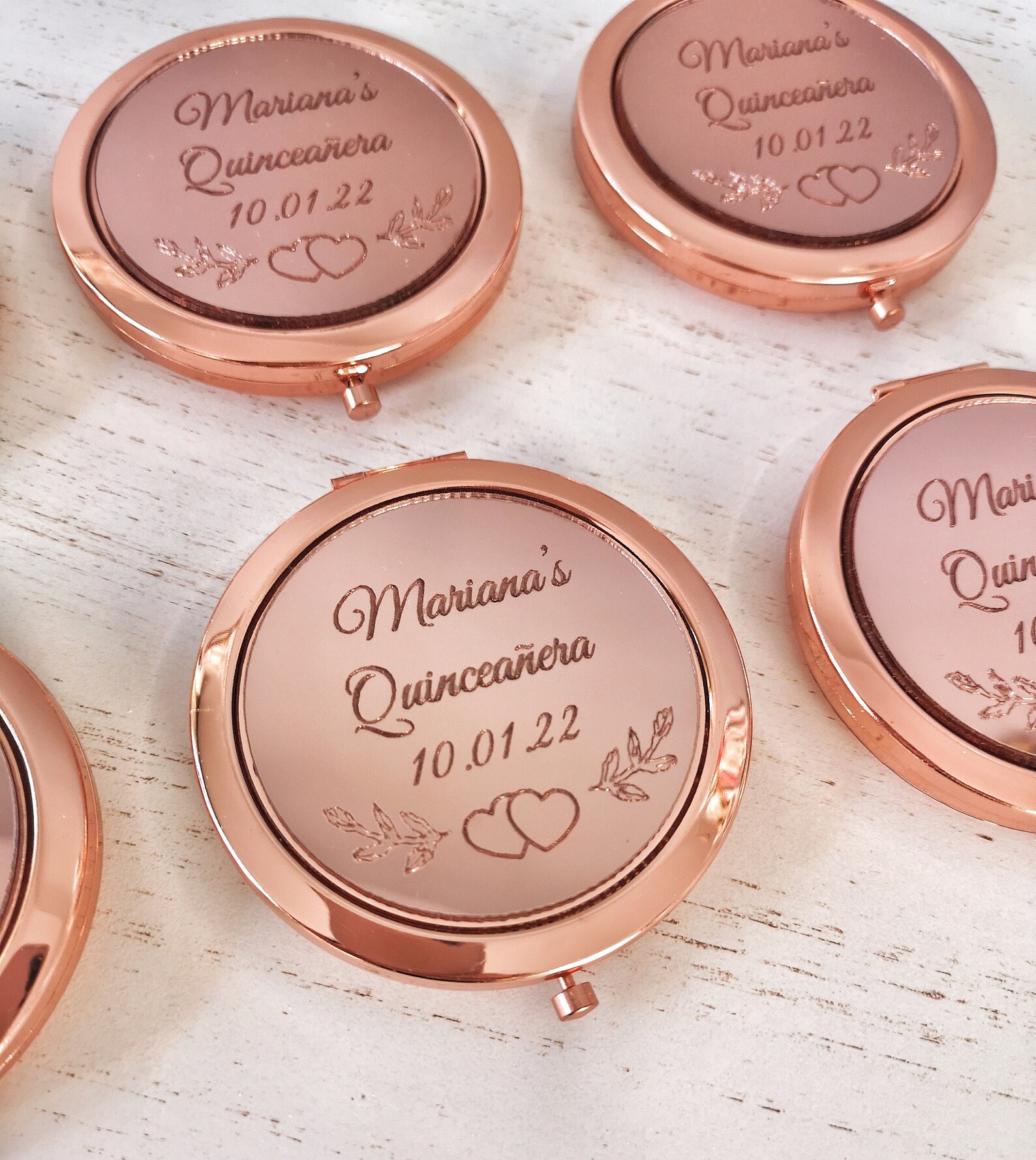 Personalized Rose Gold Compact Mirror Quinceanera Favor - Etsy