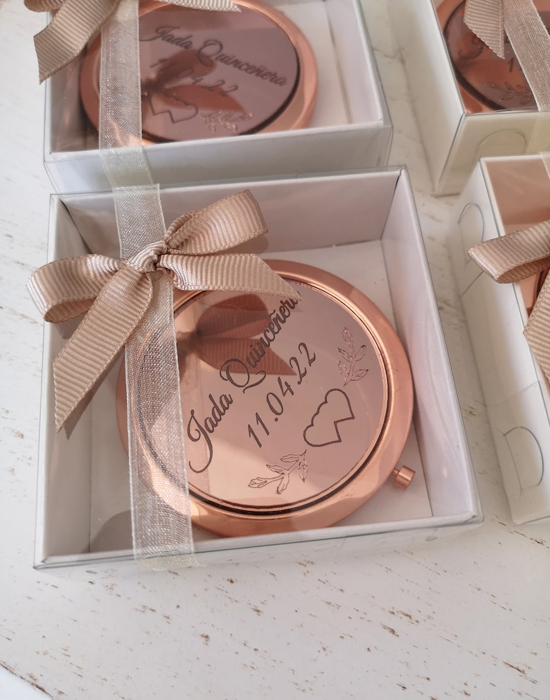 Personalized Rose Gold Compact Mirror Quinceanera Favor - Etsy
