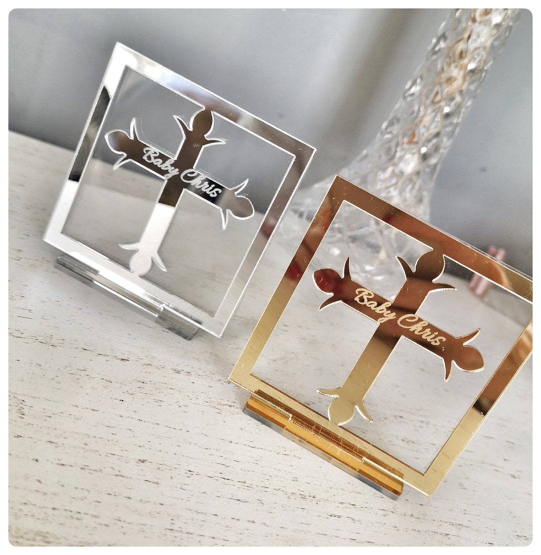 Gold Plexi Cross Frame Baptism Favor, Personalized Wedding Gift, First ...