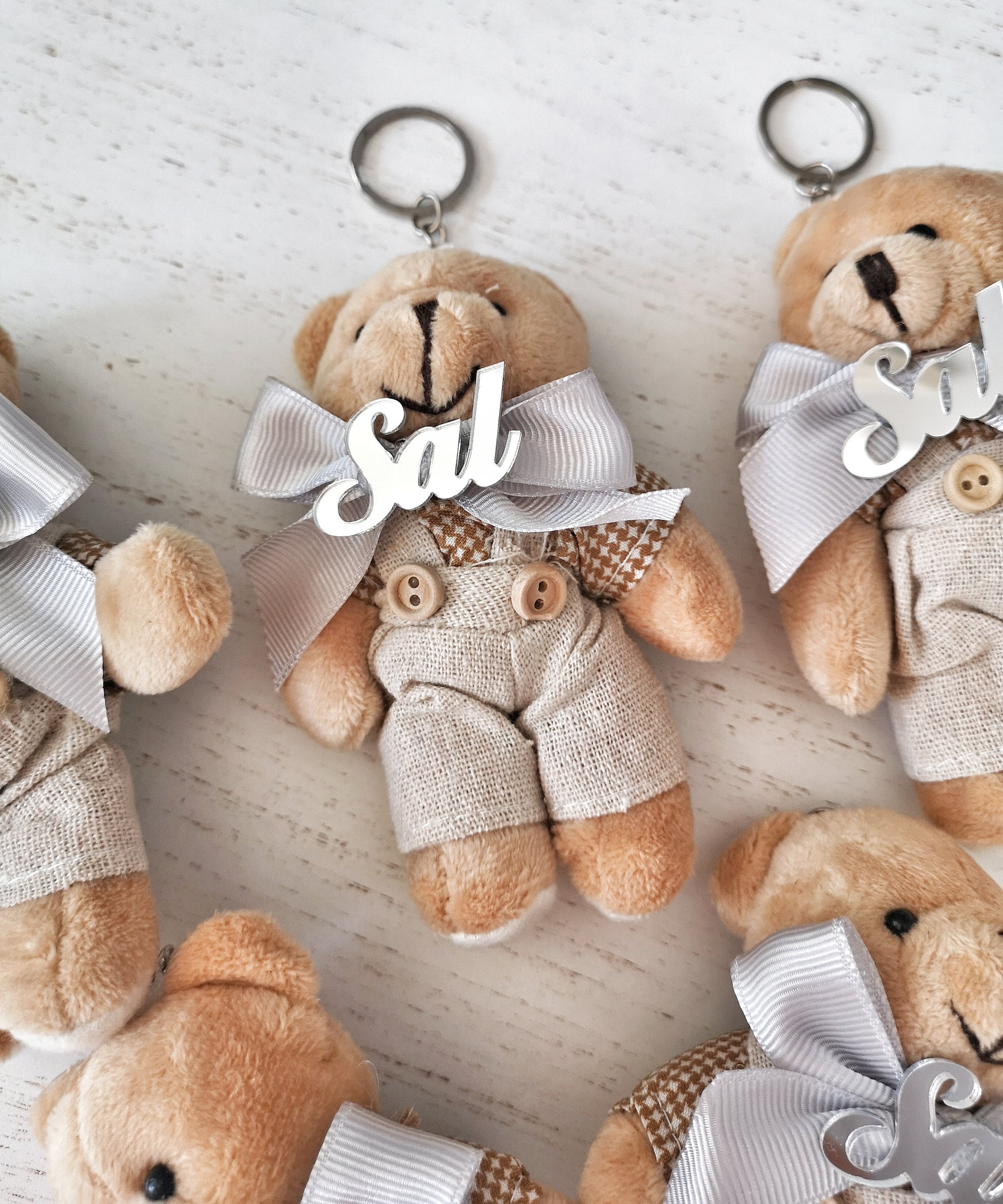 Custom Plush Teddy Bear Keychain With Gray Ribbon - Etsy