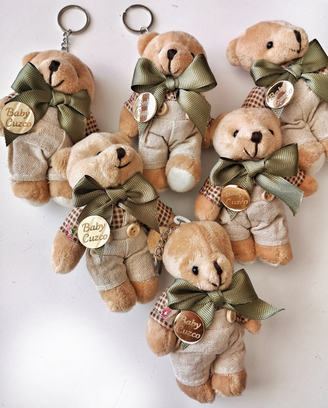 Personalized Sage Green Teddy Bear Keycahin Babyshower Favors, Baptism ...