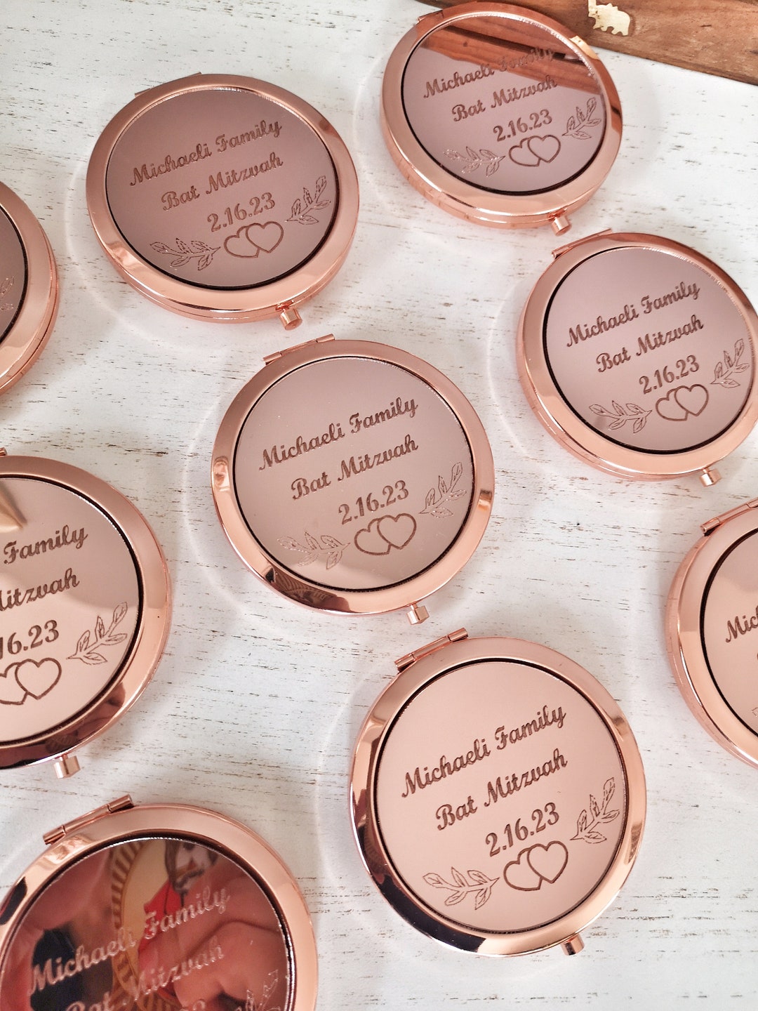 Personalized Bar Mitzvah Favors, Custom Rose Gold Compact Mirror Bat ...
