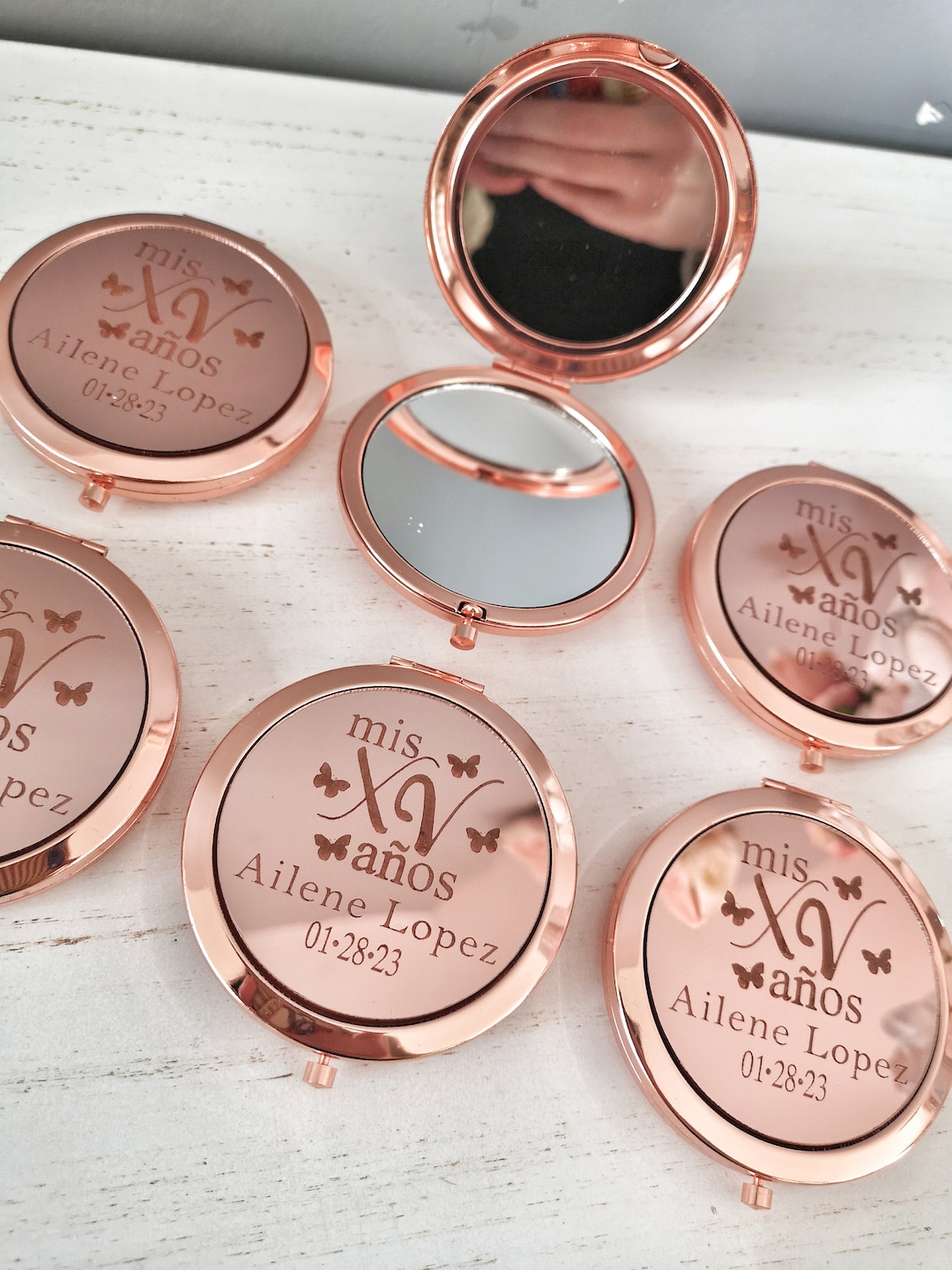 Personalized Sweet 16 Rose Gold Round Compact Mirror Favors - Etsy
