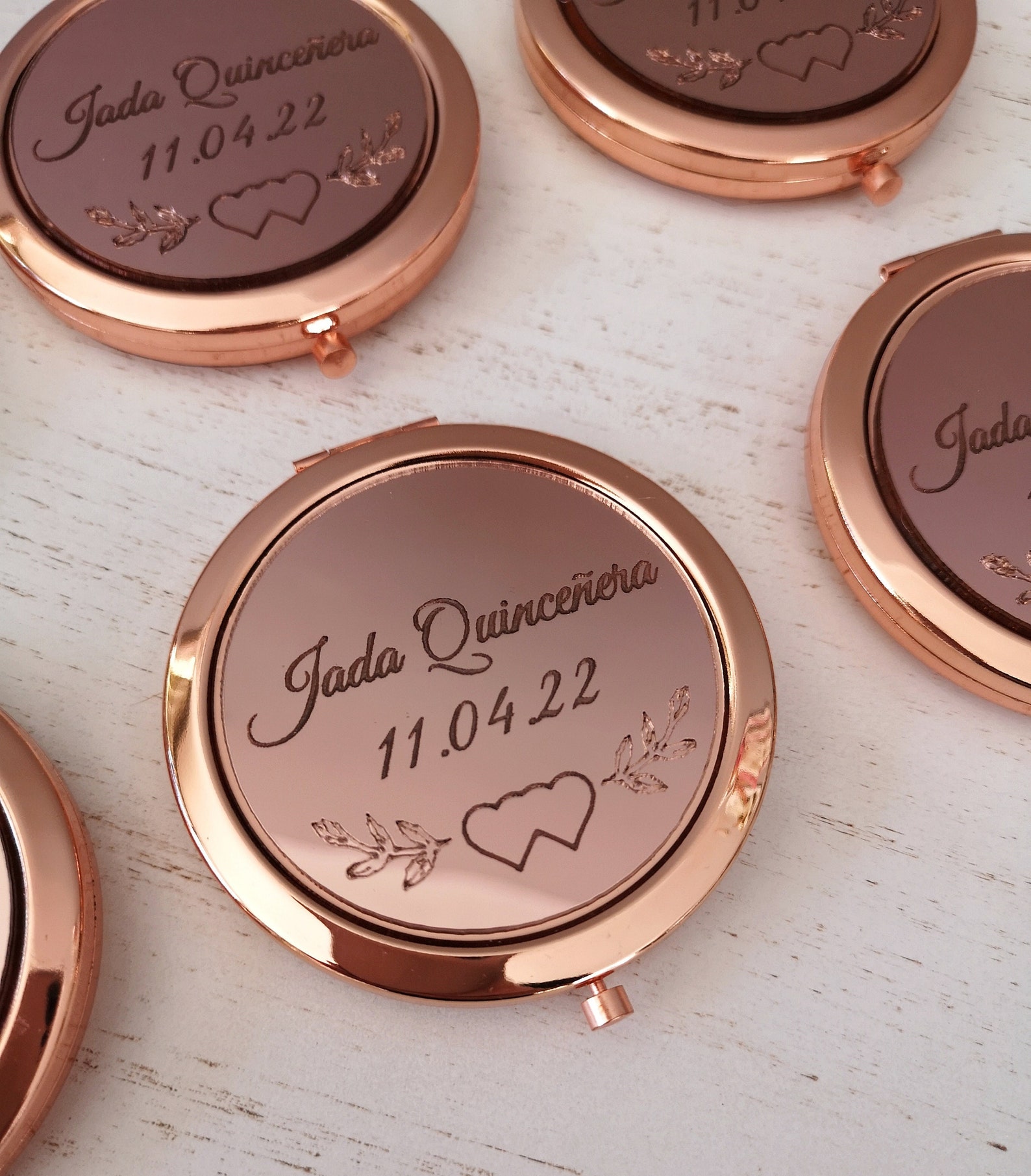 Personalized Rose Gold Compact Mirror Quinceanera Favor - Etsy