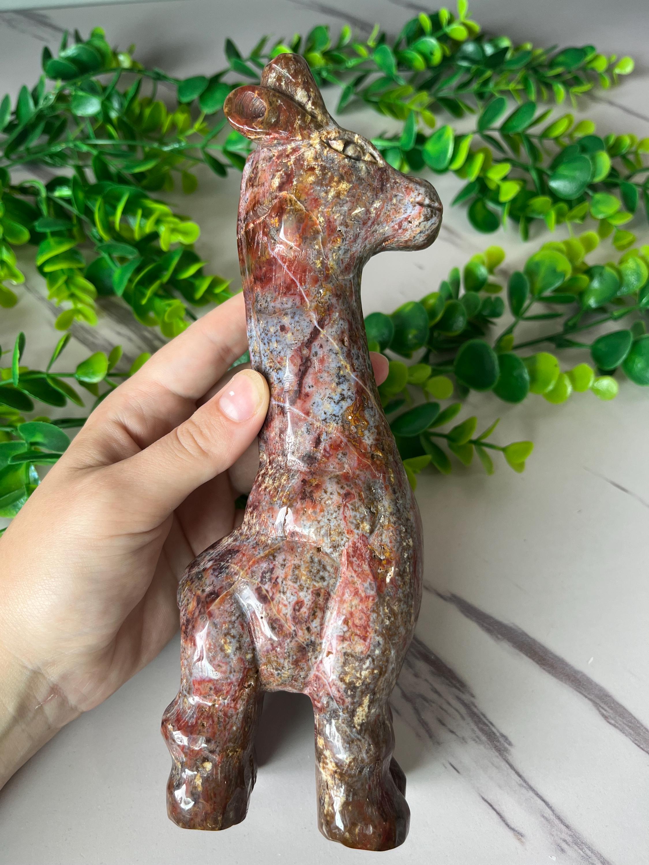 XL Ocean Jasper Giraffe Crystal Carving Statement Piece - Colorful ...