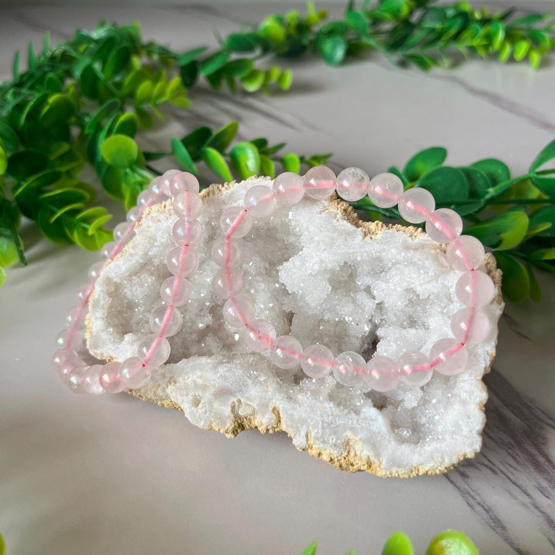 Angel Aura Coated Rose Quartz Crystal Bracelet 8mm Beads - Etsy