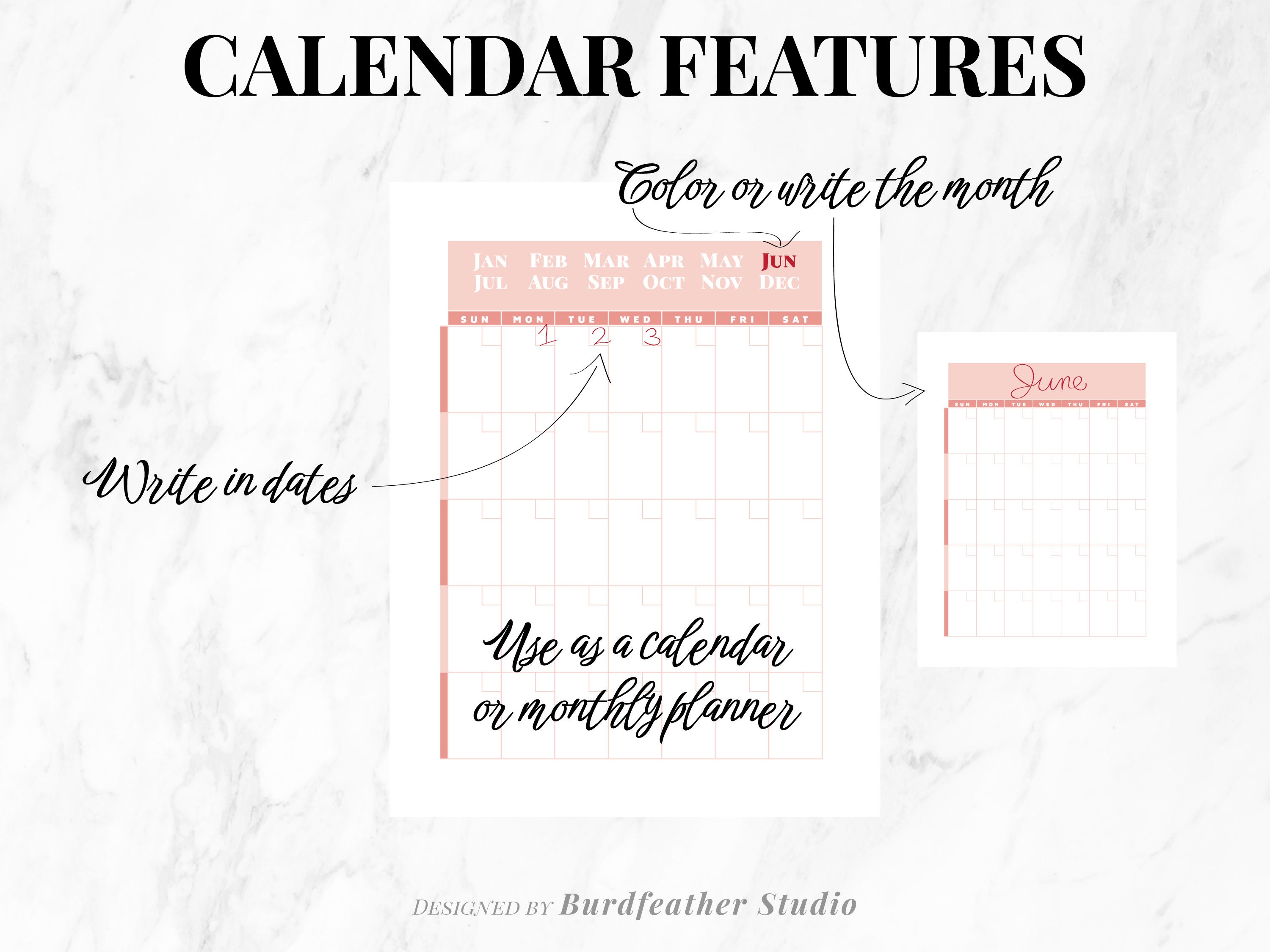 Blank Calendar. 2 Layouts, 3 Designs, 4 Colors. Binder Margins ...
