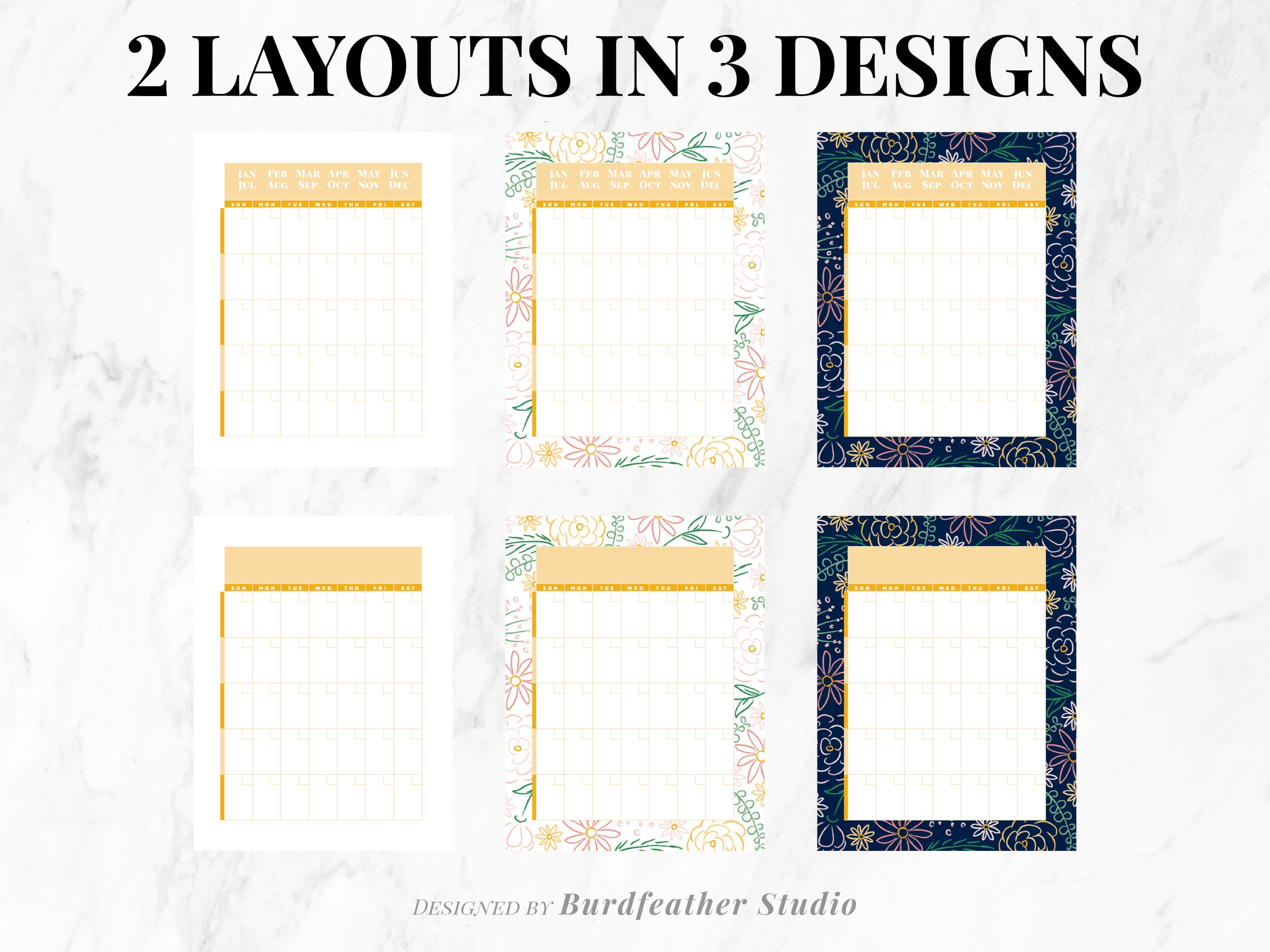 Blank Calendar. 2 Layouts, 3 Designs, 4 Colors. Binder Margins ...