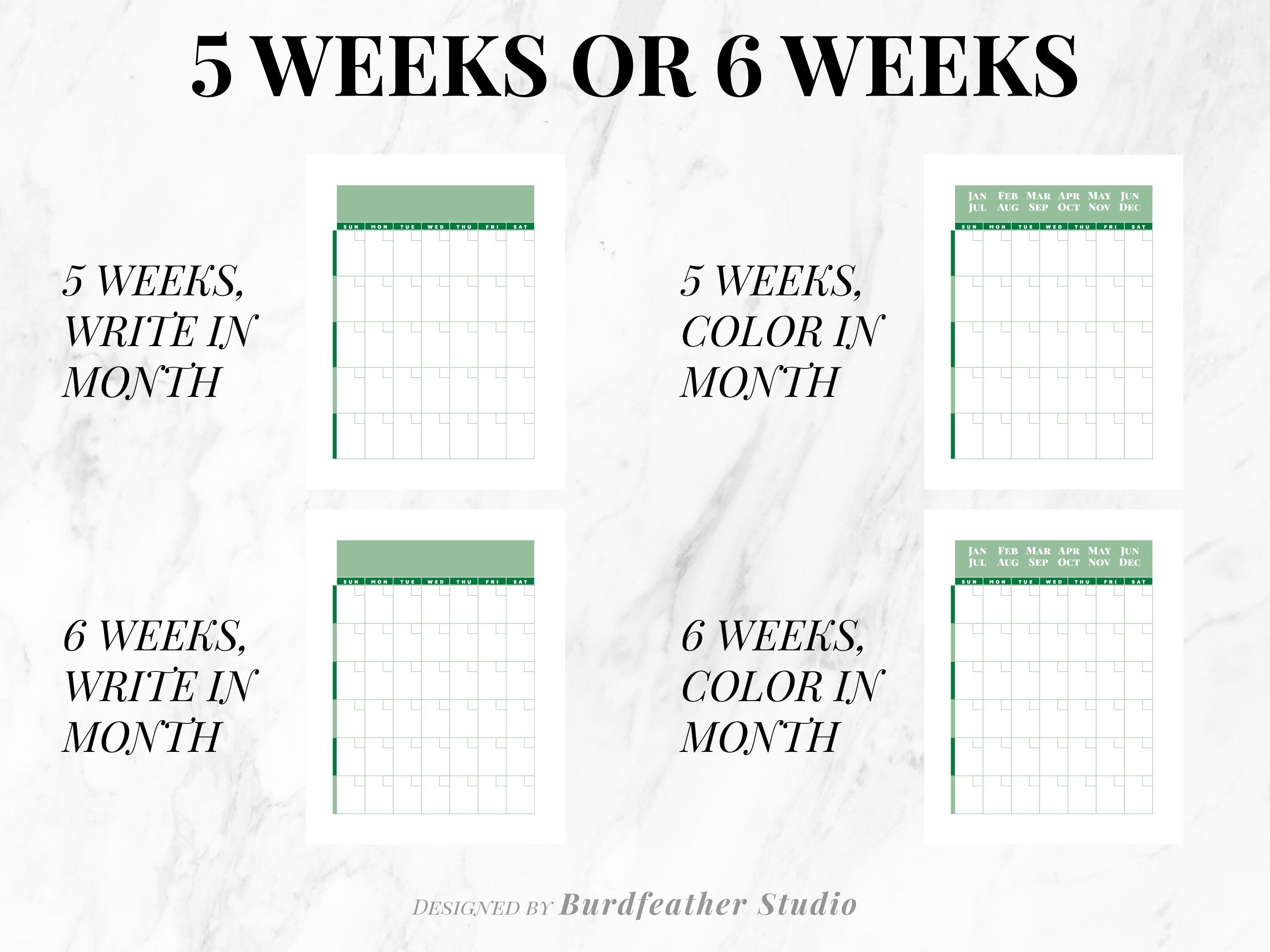 Blank Calendar. 2 Layouts, 3 Designs, 4 Colors. Binder Margins ...