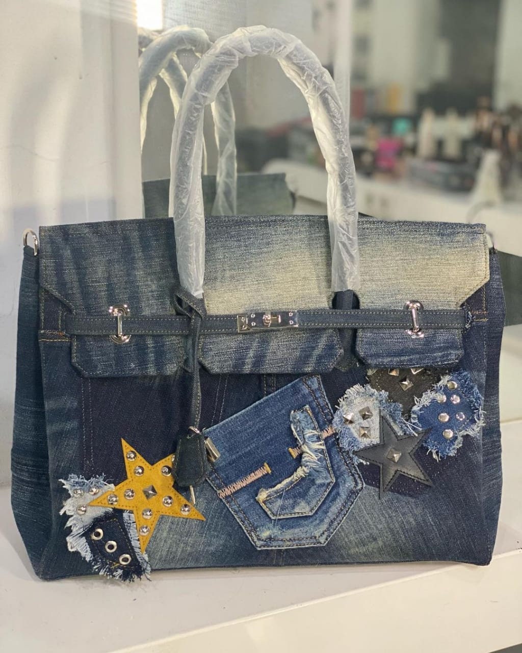 Designer Denim Bag, Luxury Denim Handbag, Handmade Denim Purse, Women ...