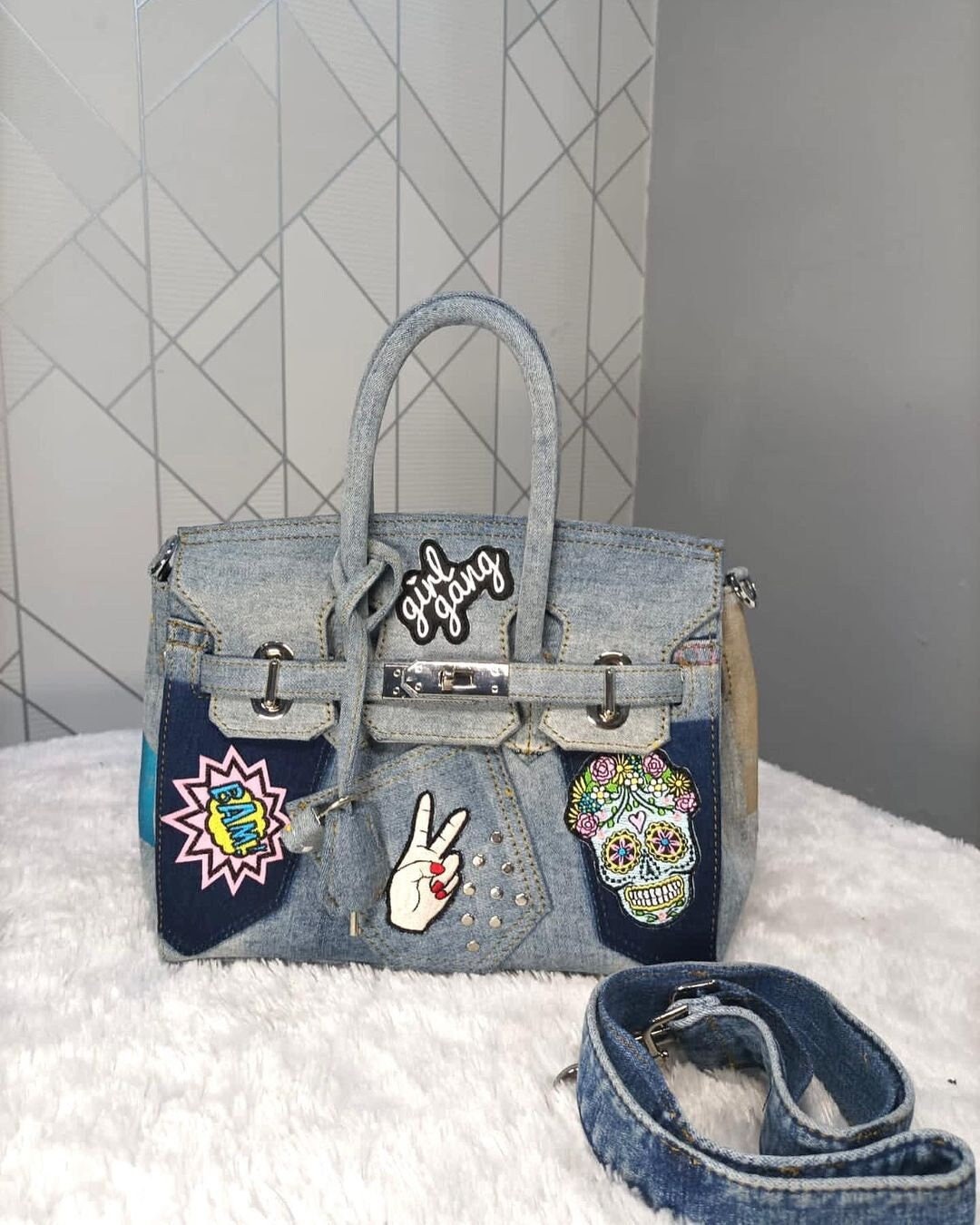 Designer Denim Bag, Luxury Denim Handbag, Handmade Denim Purse, Women ...