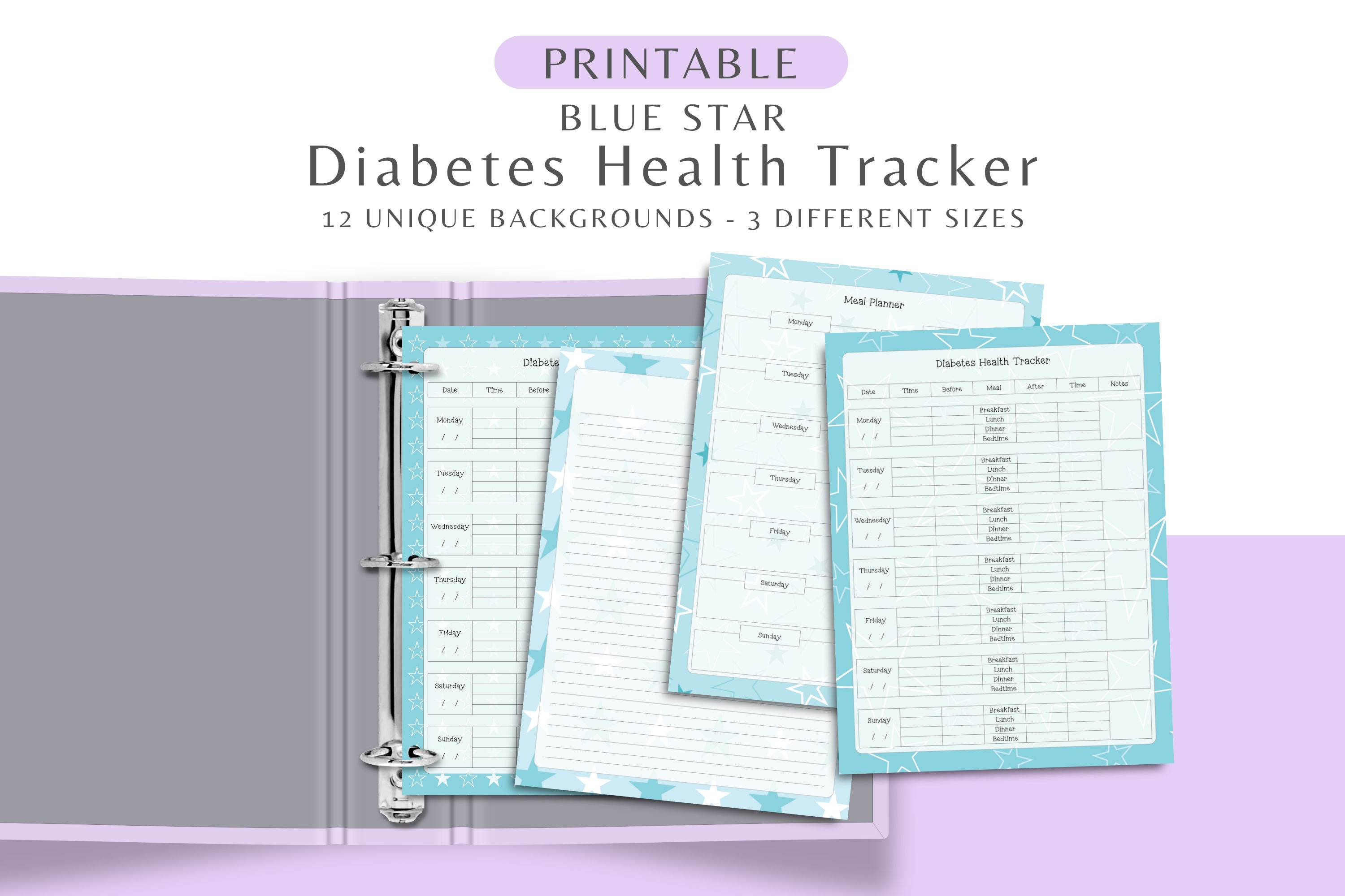 Blue Star Printable Diabetes Tracker With Meal Planner, Grocery List ...