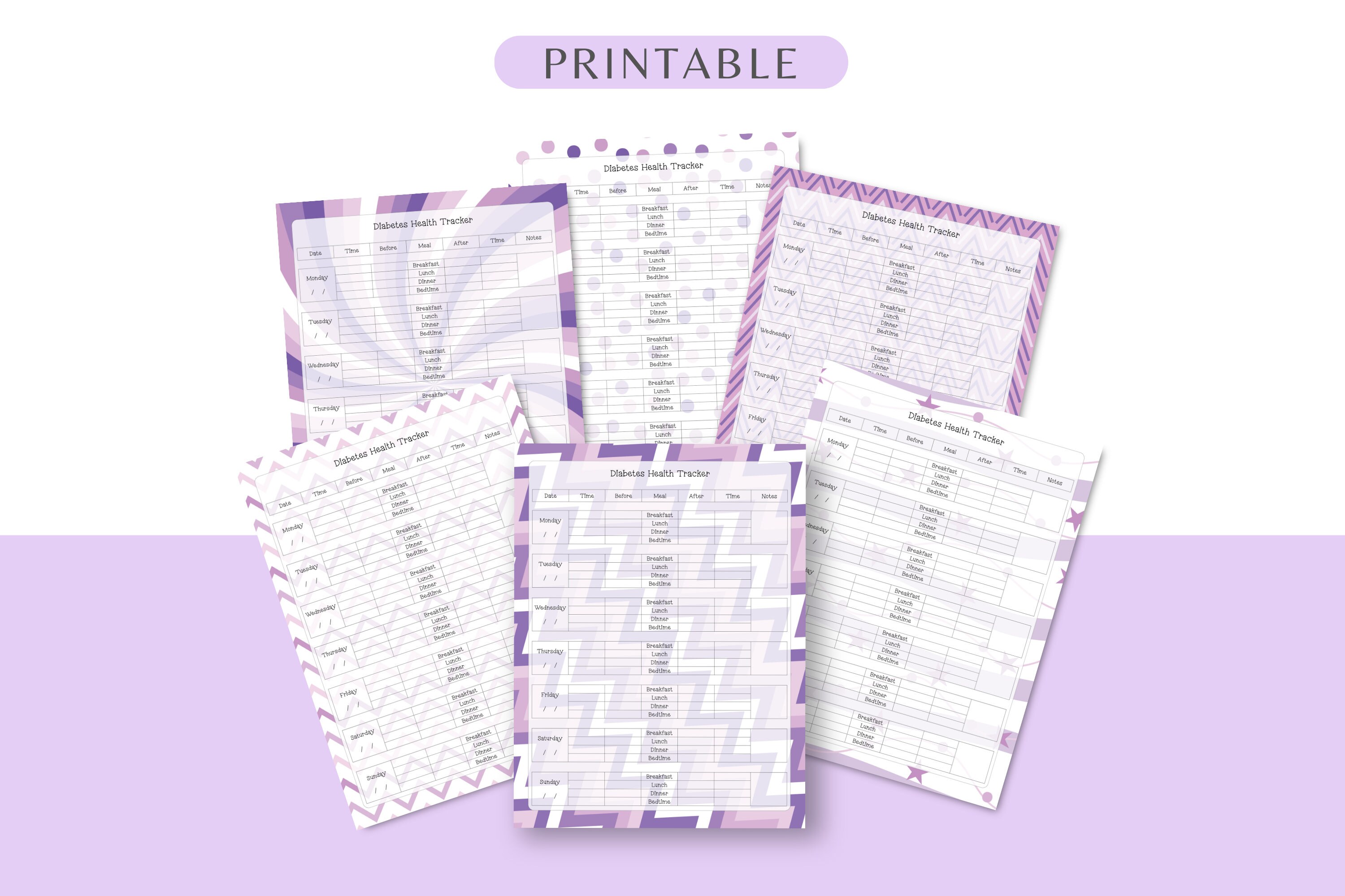 Purple Candy Printable Diabetes Tracker With Meal Planner, Grocery List ...
