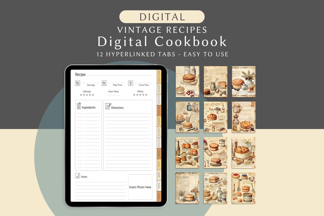 Vintage Recipes Foodie Treasury Digital Cookbook for Goodnotes, Recipe ...
