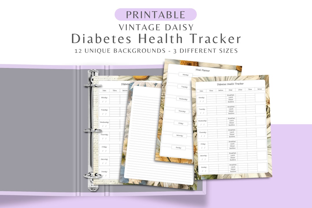 Vintage Daisy Daily Diabetes Health Tracker With Meal Planner, Grocery ...
