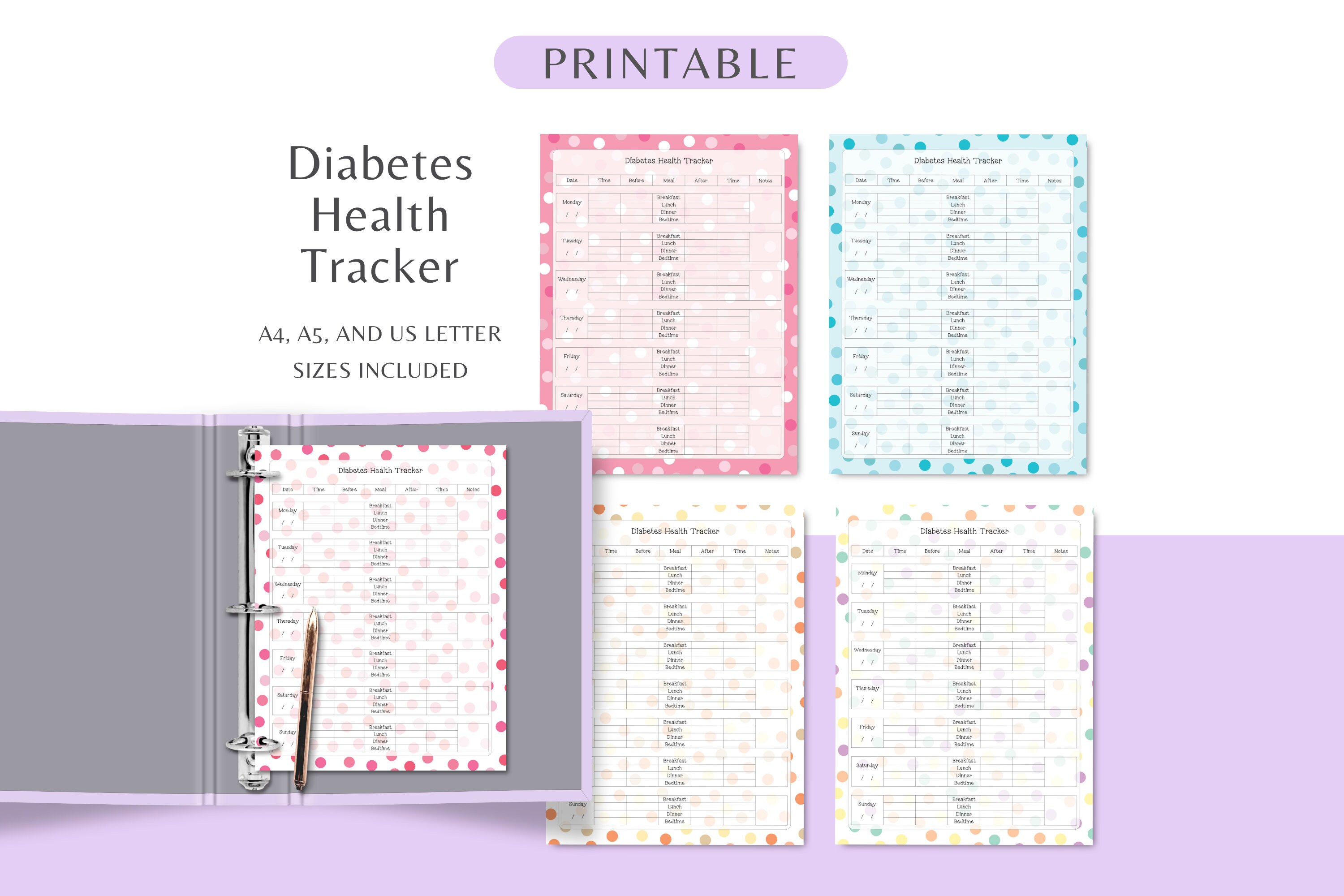 Sweet Dots Printable Diabetes Planner, Blood Sugar Journal, Diabetes ...