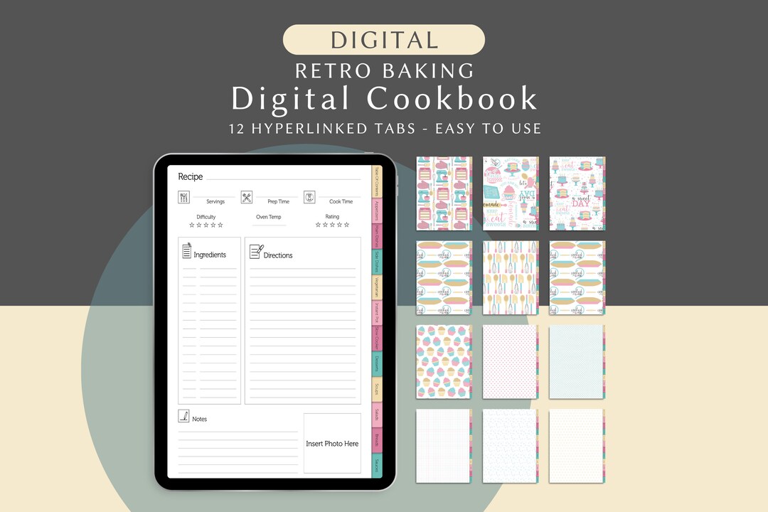 Retro Baking Foodie Treasury for Goodnotes, Digital Recipe Book With ...