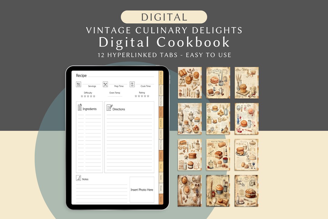 Vintage Culinary Delights Digital Cookbook for Goodnotes, Recipe Book ...