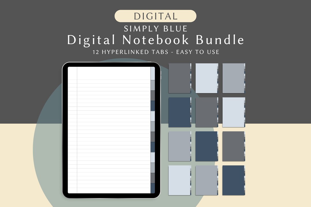 Simply Blue Digital Notebook Bundle, Hyperlinked Tabs, iPad Digital ...